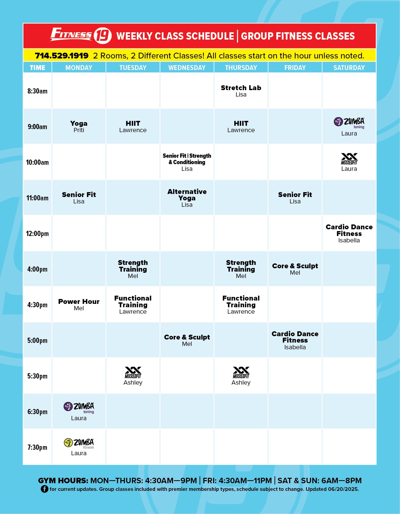 Brea Class Schedule
